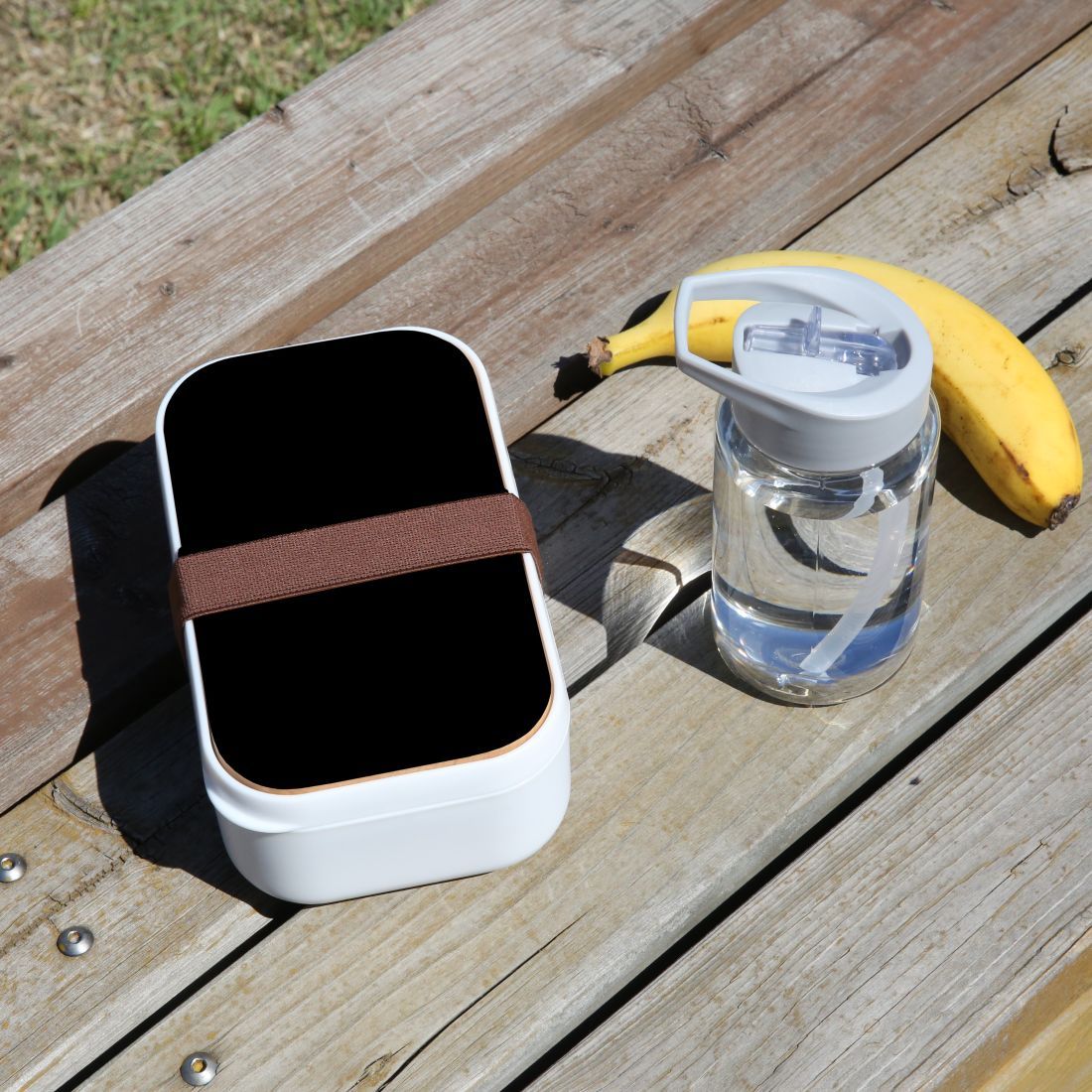 Lunch Box Food Container Snack Picnic Authentic Wood Strap Cutlery Bla ...